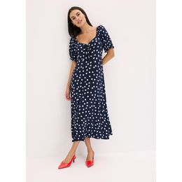 bonprix Midikleid aus Viskose-Mix, blau, Gr.40/42 (M), Feminines Kleid mit Smock am R&uuml;cken