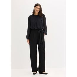 bonprix Chiffon Jumpsuit mit Bindeband, schwarz, Gr.48/50 (XL), Eleganter Jumpsuit mit integriertem Bindeband aus Chiffon und Glitzer