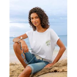 Kurzarmshirt Heine "Shirt", Damen, Gr. 34, wei&szlig; (wei&szlig;, jeansblau, bedruckt), 100% Baumwolle, bedruckt, gemustert, mehrfarbig, Rundhals, Shirts