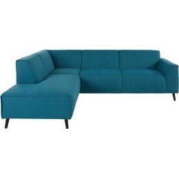 Ecksofa DOMO collection "Amora, inkl. Federkern f&uuml;r mehr Sitzkomfort, Breite 263cm, L-Form", blau (petrol), B:263cm H:81cm T:191cm, Struktur (100% Polyester);Struktur grob (100% Polyester);Luxus-Microfaser (100% Polyester), Sofas, Ecksofa, Komfortsitzh&ouml;he 47 cm, Fu&szlig;h&ouml;he passend f&uuml;r g&auml;ngige Saugroboter