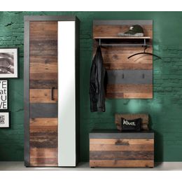 Garderoben-Set Home Affaire "Ilana", graphit grau matera, old wood, absetzung: graphit grau matera, Kastenm&ouml;bel-Sets, Garderobenm&ouml;bel im modernen Industrial Style mit antikfarbenen Griffen