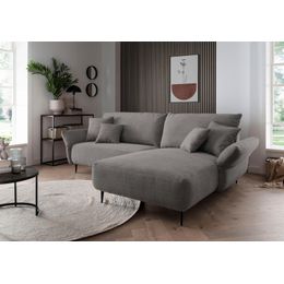 Ecksofa Home Affaire "Lazio modern und bequem, schmale Armlehnen, tolle Detailverarbeitung", grau (silber, zierkissen silber), B:255cm H:94cm T:178cm, 93% Polyester, 7% Polyamid, Sofas, Ecksofa, zwei verschiedene Fu&szlig;farben w&auml;hlbar