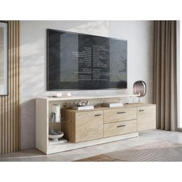 Lowboard Home Affaire "LAGOON", natur, B:191,5cm H:66cm T:39,9cm, Holzwerkstoff, Sideboards, Lowboard, modernes Lowboard, Breite ca.191,5 cm, 2 T&uuml;ren und 2 Schubkasten