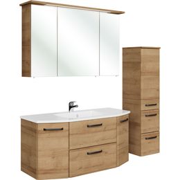 Badm&ouml;bel-Set SAPHIR "Quickset 318, mit T&uuml;rd&auml;mpfer", riviera eiche quer nachbildung, B:142cm H:200cm T:49cm, Holzwerkstoff, Kastenm&ouml;bel-Sets, Badm&ouml;bel-Set, Badezimmer-Set mit Keramikwaschtisch und Midischrank