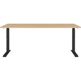 Schreibtisch Germania "Lissabon", lindberg, eiche, nachbildung, schwarz, schwarz, lindberg, eiche, nachbildung, B:180cm H:91cm T:80cm, Tische, Schreibtisch, Fu&szlig;gestell aus Metall mit nivellierbaren Gleiter