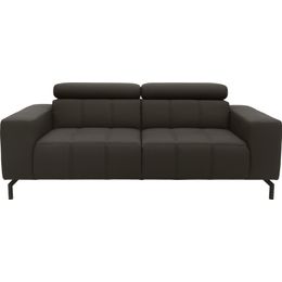 2-Sitzer DOMO collection "Cunelli, moderne Sitzn&auml;hte als Designelement, fester Sitzkomfort", braun (dunkelbraun), B:208cm H:79cm T:104cm, Lederlook;100% Polyurethan, Sofas, whlw. verstellbare Kopfteile, passend f&uuml;r g&auml;ngige Saugroboter