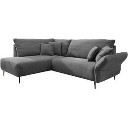 Ecksofa Home Affaire "Lazio modern und bequem, schmale Armlehnen, tolle Detailverarbeitung", grau (silber, zierkissen silber), B:255cm H:94cm T:190cm, 93% Polyester, 7% Polyamid, Sofas, Ecksofa, zwei verschiedene Fu&szlig;farben w&auml;hlbar