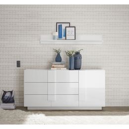Sideboard Home Affaire "Jupiter, Breite 181 cm, Kommode 1 T&uuml;r - Soft Closing, 3 Schubk&auml;sten", wei&szlig; (wei&szlig; hochglanz lack), B:181cm H:90cm T:44cm, Sideboards, Sideboard, Anrichte, moderne Griffblende, FSC, cleveres Stauraumkonzept