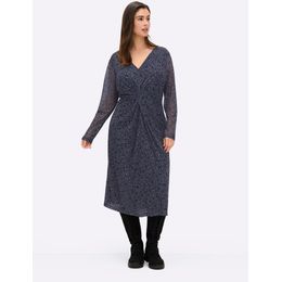 Druckkleid sheego "Mesh-Kleid", Damen, Gr. 40, Normalgr&ouml;&szlig;en, tiefblau, bedruckt, 95% Polyester, 5% Elasthan, bedruckt, gebl&uuml;mt, gemustert, mehrfarbig, wadenlang, V-Ausschnitt, Kleider Druckkleid