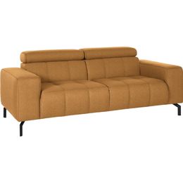2-Sitzer DOMO collection "Cunelli, moderne Sitzn&auml;hte als Designelement, fester Sitzkomfort", gold, B:208cm H:79cm T:104cm, Sofas, whlw. verstellbare Kopfteile, passend f&uuml;r g&auml;ngige Saugroboter