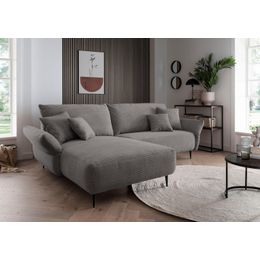 Ecksofa Home Affaire "Lazio modern und bequem, schmale Armlehnen, tolle Detailverarbeitung", grau (silber, zierkissen silber), B:255cm H:94cm T:178cm, 93% Polyester, 7% Polyamid, Sofas, Ecksofa, zwei verschiedene Fu&szlig;farben w&auml;hlbar