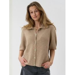 Strickpullover TEESHOPPEN "TEESHOPPEN Sweater Alba", Damen, Gr. onesize, beige, Obermaterial: 60% Polyacryl, 14% Polyamid, 10% Polyester, 8% Wolle, 8% Viskose, Pullover Strickpullover