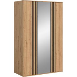 Kleiderschrank Home Affaire "ALVA, Breite 120 cm, mit griffloser Front in Paneeloptik, Schrank", artisan eiche nachbildung, anthrazit, B:120cm H:192cm T:56cm, FSC-zertifizierter Holzwerkstoff, Schr&auml;nke, Kleiderschrank, 3 T&uuml;ren, davon 1 Spiegelt&uuml;r, 1 Kleiderstange, 5 Einlegeb&ouml;den
