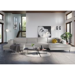 Wohnlandschaft DOMO collection "Modica U-Form aktuelles, kubisches Design mit 2 Recamieren, viel Platz", silber, B:438cm H:83cm T:173cm, Sofas, Wohnlandschaft, XXL, auch in Cord, Fu&szlig;h&ouml;he passend f&uuml;r g&auml;ngige Saugroboter