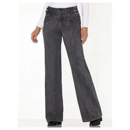 Bootcut-Jeans Heine, Damen, Gr. 38, Normalgr&ouml;&szlig;en, blau (graphit denim), 78% Baumwolle, 20% Polyester, 2% Elasthan, unifarben, lang, Jeans