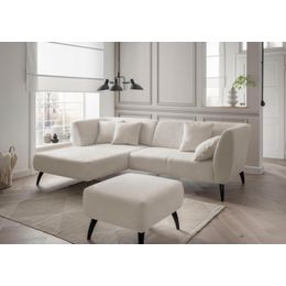 Ecksofa Home Affaire "Lazio modern und bequem, schmale Armlehnen, tolle Detailverarbeitung", beige (creme), B:264cm H:80cm T:160cm, 100% Polyester, Sofas, Ecksofa, Holzfu&szlig;farbe w&auml;hlbar, inkl. 4x Zierkissen