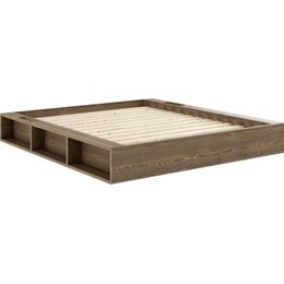 Stauraumbett Karup Design "Ziggy Bed, Stauraumbett, FSC-zertifiziertes Massivholz made in Europe", braun (carob braun), B:188cm L:205cm, Betten, Stauraumbett, mit 3 Ablagen, inklusive Lattenrost, ohne Matratze, mehrere Farben