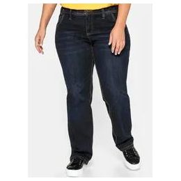Stretch-Jeans sheego, Damen, Gr. 54, Normalgr&ouml;&szlig;en, blau (dunkelblau denim), 98% Baumwolle, 2% Elasthan, unifarben, lang, Jeans