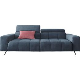 2-Sitzer DOMO collection "Trento, mit Kufenfu&szlig; oder Einzelfu&szlig;", blau (dunkelblau), B:238cm H:79cm T:104cm, 100% Polyester, Sofas, whlw. verstellbare Kopfteile, passend f&uuml;r g&auml;ngige Saugroboter