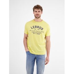 T-Shirt Lerros "Sommerliches T-Shirt mit Print", Herren, Gr. S, gelb (faded gelb), 100% Baumwolle, Rundhals, Shirts T-Shirt