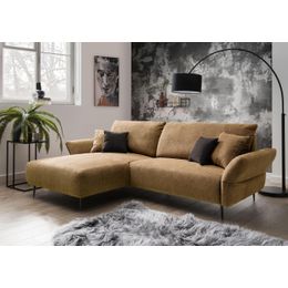 Ecksofa Home Affaire "Lazio modern und bequem, schmale Armlehnen, tolle Detailverarbeitung", gelb (curry), B:286cm H:96cm T:178cm, 100% Polyester, Sofas, Ecksofa, inklusive Armlehnenverstellfunktion, 4x Zierkissen gratis