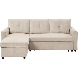 Schlafsofa "Gustavo L-Form, B: 199 cm", beige (creme, wei&szlig;), B:199cm H:82cm T:127cm, 100% PES, ATLANTIC HOME COLLECTION, Sofas, Schlafsofa, mit Bettfunktion, Bettkasten & seitlichen Taschen