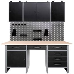 Werkstatt-Set ONDIS24, schwarz (anthrazit, schwarz, grau), B:160cm H:205cm T:60cm, Metall, Werkb&auml;nke, 160 cm