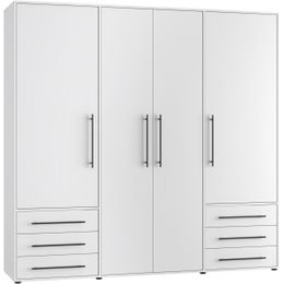 Dreht&uuml;renschrank FORTE "Kleiderschrank,zeitloses Design, 4 t&uuml;rig", wei&szlig;, B:205,9cm H:200cm T:53cm, Holzwerkstoff, Schr&auml;nke, Dreht&uuml;renschrank, viel Stauraum, Schubladen, Stangengriffe, Made in Europe