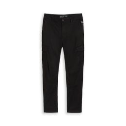 Tom Tailor Denim Herren Regular Tapered Cargo Hose, schwarz, Uni, Gr. M