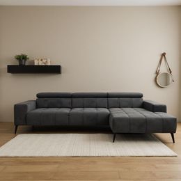 Ecksofa DOMO collection "Trento L-Form, mit Kufenfu&szlig; oder Einzelfu&szlig;", grau (dunkelgrau), B:287cm H:79cm T:175cm, 92% Polyester, 8% Nylon, Sofas, Ecksofa, whlw. verstellbare Kopfteile, passend f&uuml;r g&auml;ngige Saugroboter