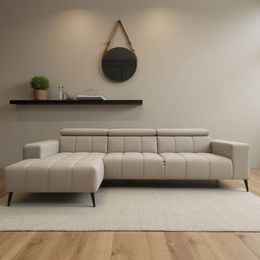 Ecksofa DOMO collection "Trento L-Form, mit Kufenfu&szlig; oder Einzelfu&szlig;", grau (stone), B:287cm H:79cm T:175cm, 100% Polyester, Sofas, Ecksofa, whlw. verstellbare Kopfteile, passend f&uuml;r g&auml;ngige Saugroboter