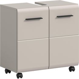 Waschbeckenunterschrank Welltime "FLORENZ, Waschbeckenunterschrank mit Rollen, hochwertige MDF-Front", beige (kaschmir nachbildung), B:60cm H:58cm T:31cm, FSC-zertifizierter Holzwerkstoff, Schr&auml;nke, Waschbeckenunterschrank, Waschbeckenunterschrank, WBU, Unterschrank, Bad, Badezimmer