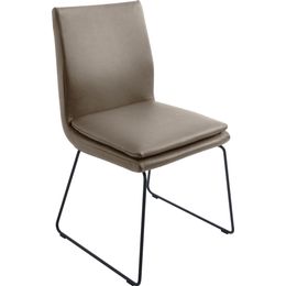 K+w Komfort & Wohnen Esszimmerstuhl K+W KOMFORT & WOHNEN "Creso Lederstuhl", grau (smoke), B:50cm H:88cm T:55cm, Bronco: Nappaleder pigmentiert, Dickleder, 1, 3/1, 5mm, mit rustikal gek&ouml;rnten Narbenbild, St&uuml;hle, Esszimmerstuhl, mit Sitzkissen und Rundrohrkufe in Metall schwarz Struktur