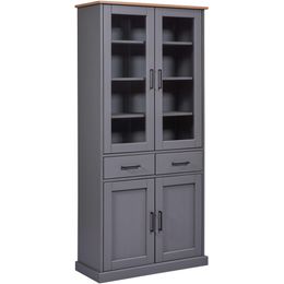 Buffet Inter Link "Forenzo", grau, B:90cm H:190cm T:38,4cm, Massivholz, Schr&auml;nke, Buffet, Kiefer Massiv, FSC, Landhaus, BxTxH: ca. 90 x 38,4 x 190 cm