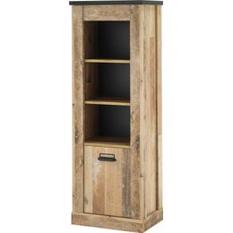 W&auml;scheschrank Home Affaire "SHERWOOD Hochkommode Kommode Schrank", braun (old style hell dekor), B:51cm H:146cm T:38cm, Schr&auml;nke, in modernem Holz Dekor, mit Apothekergriffen aus Metall, H&ouml;he 146 cm