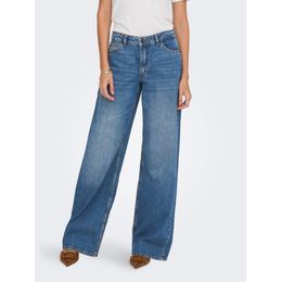 Jacqueline de Yong Relax-fit-Jeans JDY "JDYRUBY MW WID MB 1006 DNM NOOS", Damen, Gr. M (38), L&auml;nge 32, medium blau denim, Denim/Jeans, Obermaterial: 99% Baumwolle, 1% Elasthan, unifarben, relaxed fit kn&ouml;chellang, Jeans