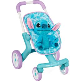 Puppenbuggy Smoby "Stitch Puppenwagen + Pl&uuml;sch, 25cm", blau, Puppenwagen, KinderB:38cm H:53cm T:50cm, Kunststoff, Made in Europe, B:38cm H:53cm T:50cm