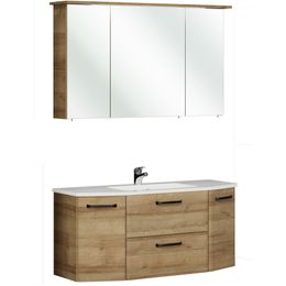 Badm&ouml;bel-Set SAPHIR "Quickset 318, mit T&uuml;rd&auml;mpfer", riviera eiche quer nachbildung, B:112cm H:200cm T:48cm, Holzwerkstoff, Kastenm&ouml;bel-Sets, Badm&ouml;bel-Set, Badezimmer-Set mit Mineralmarmorwaschtisch und Spiegelschrank