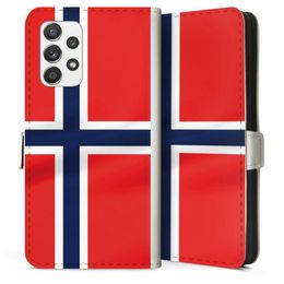 DeinDesign Galaxy A52s 5G Handy Klapph&uuml;lle Handyh&uuml;lle aus Kunst Leder wei&szlig; Flip Case Flags Flag Norway Sideflip mit Lasche