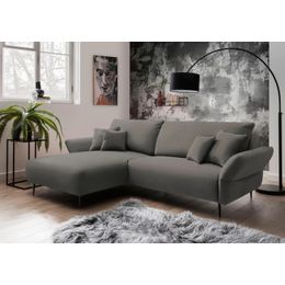 Ecksofa Home Affaire "Lazio modern und bequem, schmale Armlehnen, tolle Detailverarbeitung", grau (anthrazit), B:286cm H:96cm T:178cm, 100% Polyester, Sofas, Ecksofa, inklusive Armlehnenverstellfunktion, 4x Zierkissen gratis