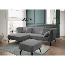 Ecksofa Home Affaire "Lazio modern und bequem, schmale Armlehnen, tolle Detailverarbeitung", grau (anthrazit), B:264cm H:80cm T:160cm, 100% Polyester, Sofas, Ecksofa, Holzfu&szlig;farbe w&auml;hlbar, inkl. 4x Zierkissen