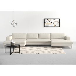 Wohnlandschaft DOMO collection "Modica U-Form aktuelles, kubisches Design mit 2 Recamieren, viel Platz", beige, B:438cm H:83cm T:173cm, Sofas, Wohnlandschaft, XXL, auch in Cord, Fu&szlig;h&ouml;he passend f&uuml;r g&auml;ngige Saugroboter