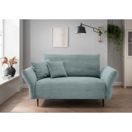 Ecksofa Home Affaire "Lazio modern und bequem, schmale Armlehnen, tolle Detailverarbeitung", blau (silber, zierkissen silber), B:255cm H:94cm T:102cm, 93% Polyester, 7% Polyamid, Sofas, Ecksofa, zwei verschiedene Fu&szlig;farben w&auml;hlbar