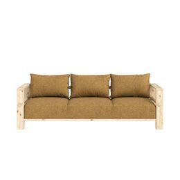 Sofa Karup Design "Bare Sofa, Schlafsofa mit Boxspring, 3-Sitzer, Couch, Bettfunktion", raw, golden ochre, B:225cm H:82cm T:94cm, Bezug: 100% Polyester. Kissenf&uuml;lling: Schaumstoffgranulat, Sofas, Boxspring-Matratze mit Sprungfedern, 3 R&uuml;ckenkissen, Made in Europe