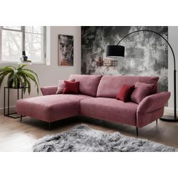 Ecksofa Home Affaire "Lazio modern und bequem, schmale Armlehnen, tolle Detailverarbeitung", lila (brombeere), B:286cm H:96cm T:178cm, 100% Polyester, Sofas, Ecksofa, inklusive Armlehnenverstellfunktion, 4x Zierkissen gratis