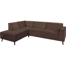 Ecksofa DOMO collection "Amora, inkl. Federkern f&uuml;r mehr Sitzkomfort, Breite 263cm, L-Form", braun (dunkelbraun), B:263cm H:81cm T:191cm, Struktur (100% Polyester);Struktur grob (100% Polyester);Luxus-Microfaser (100% Polyester), Sofas, Ecksofa, Komfortsitzh&ouml;he 47 cm, Fu&szlig;h&ouml;he passend f&uuml;r g&auml;ngige Saugroboter
