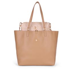 Tragetasche U.S. Polo Assn. "MALIBU LARGE SHOPPING BAG Damen", Damen, Gr. B/H/T: 14cm x 32cm onesize, camel, Polyurethan, Taschen, Tragetasche Damen, Shopper, Einkaufstasche, Fashion, Lifestyle, Sale