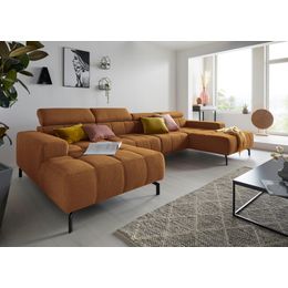 Wohnlandschaft DOMO collection "Cunelli tolle Sitzn&auml;hte als Designelement, fester Sitzkomfort, U-Form", gold, B:376cm H:79cm T:175cm, Sofas, Wohnlandschaft, whlw. verstellbare Kopfteile, passend f&uuml;r g&auml;ngige Saugroboter