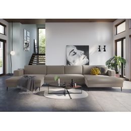 Wohnlandschaft DOMO collection "Modica U-Form aktuelles, kubisches Design mit 2 Recamieren, viel Platz", braun, B:438cm H:83cm T:173cm, Sofas, Wohnlandschaft, XXL, auch in Cord, Fu&szlig;h&ouml;he passend f&uuml;r g&auml;ngige Saugroboter