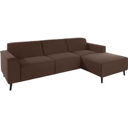 Ecksofa DOMO collection "Amora, inkl. Federkern, hoher Sitzkomfort, Breite 268 L-Form", braun (dunkelbraun), B:268cm H:81cm T:159cm, Struktur grob (100% Polyester);Luxus-Microfaser (100% Polyester);Struktur (100% Polyester), Sofas, Ecksofa, Komfortsitzh&ouml;he 47 cm, Fu&szlig;h&ouml;he passend f&uuml;r g&auml;ngige Saugroboter
